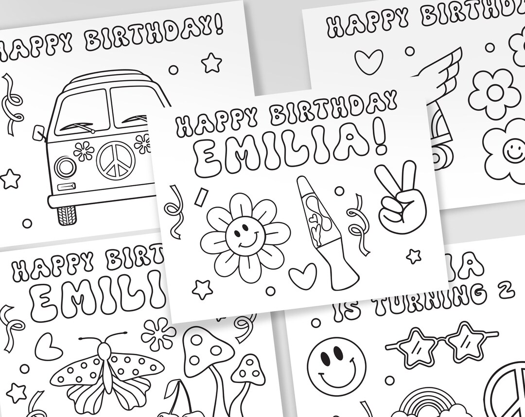 Printable Groovy Coloring Pages, Retro Birthday Party Coloring Sheets ...