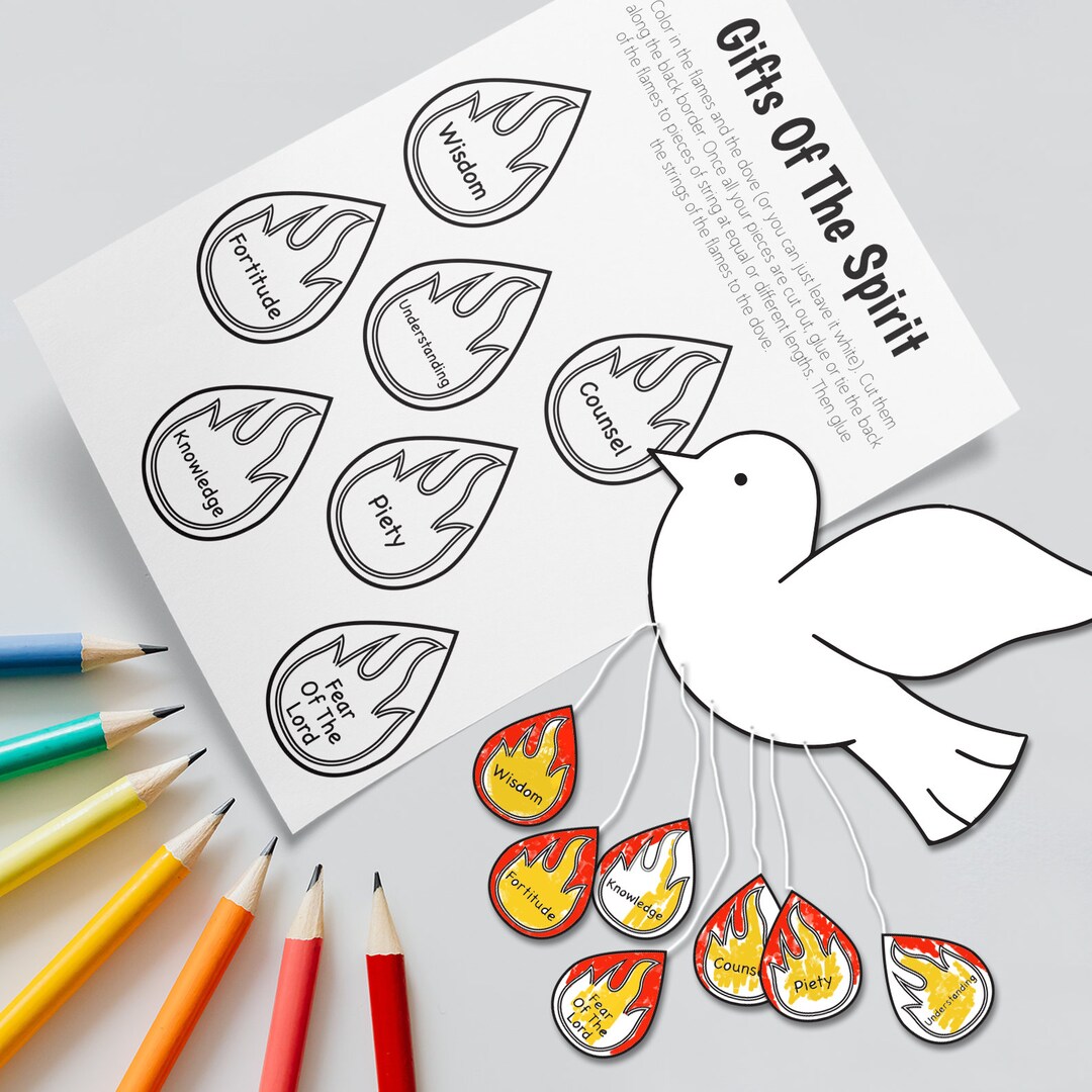 Gifts of the Spirit Coloring, Printable Sunday School Craft, Bible ...