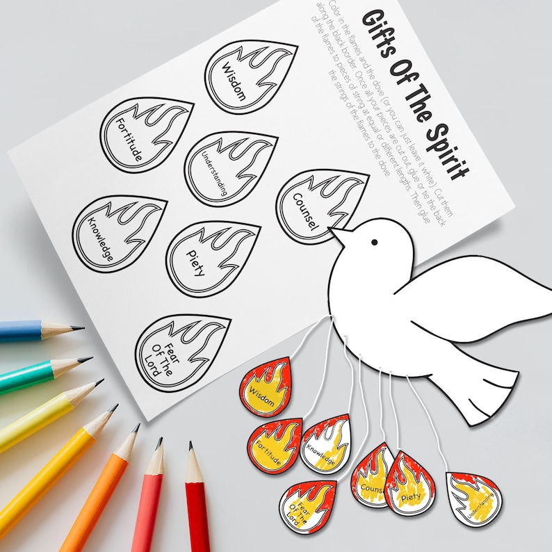 Gifts of the Spirit Coloring, Printable Sunday School Craft, Bible ...