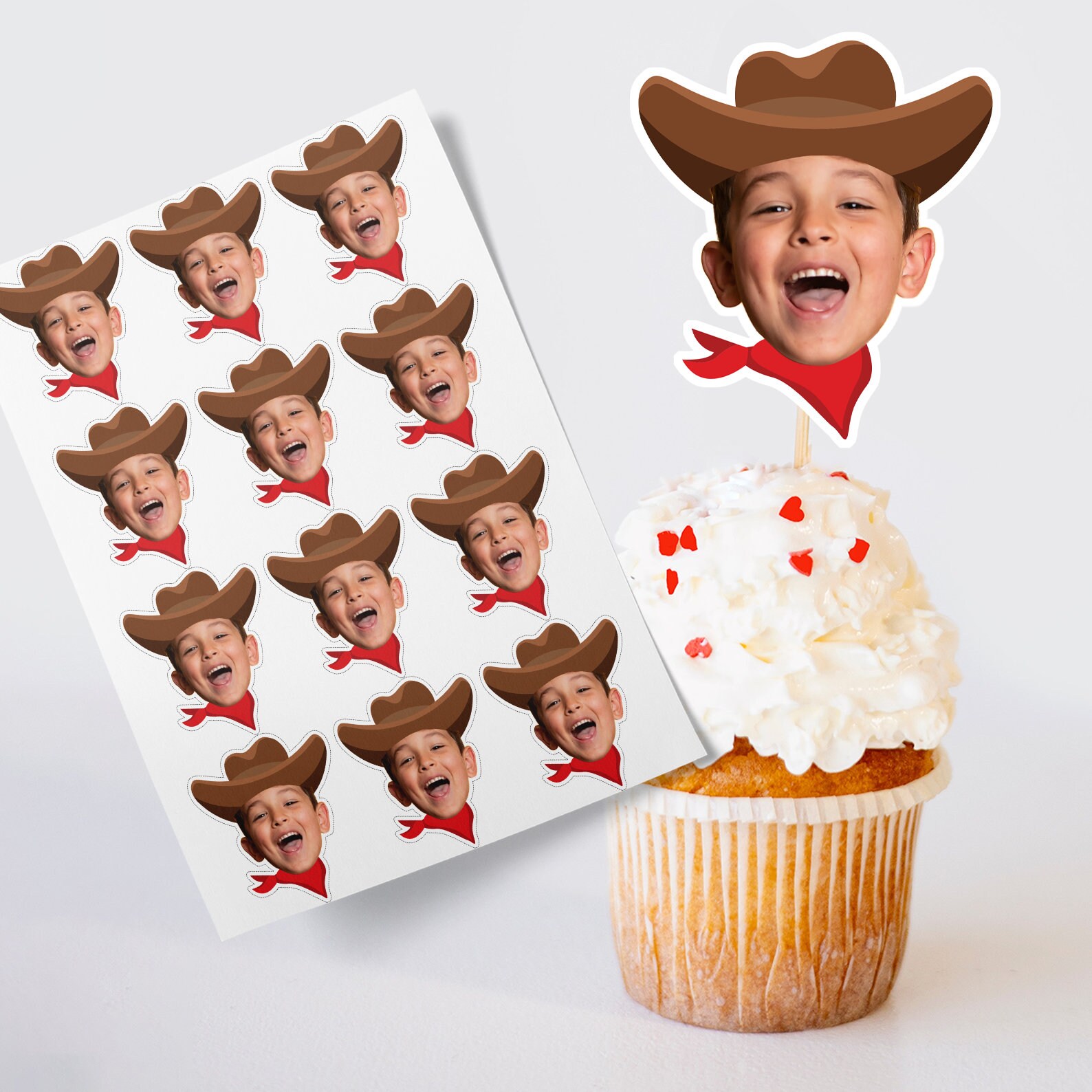 Cowboy Cupcake Toppers, Personalized Cowboy Theme Photo Topper, Cowboy ...