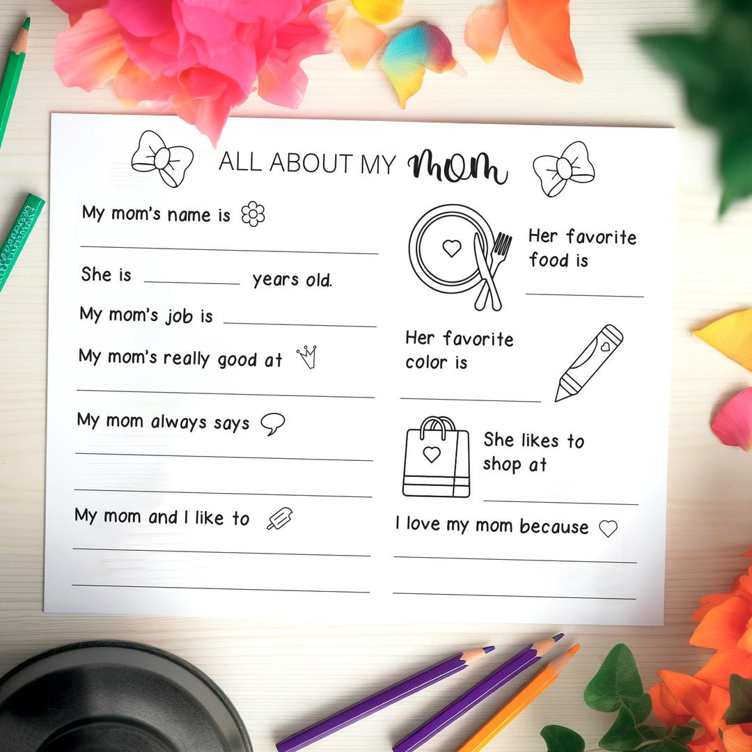 All About Mom Printable Sheet, Mothers Day Fill in Sheet, All About My ...