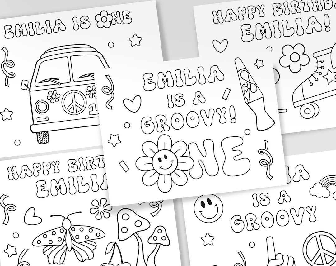 Printable One Groovy Coloring Pages, 1st Birthday Groovy Party Theme ...