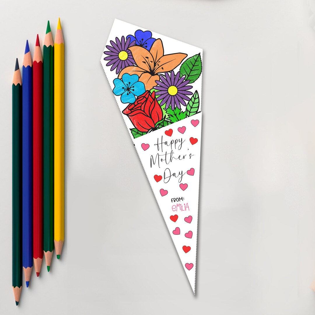 Mother's Day Flowers Craft, Coloring Flower Bouquet Craft for Kids, DIY ...