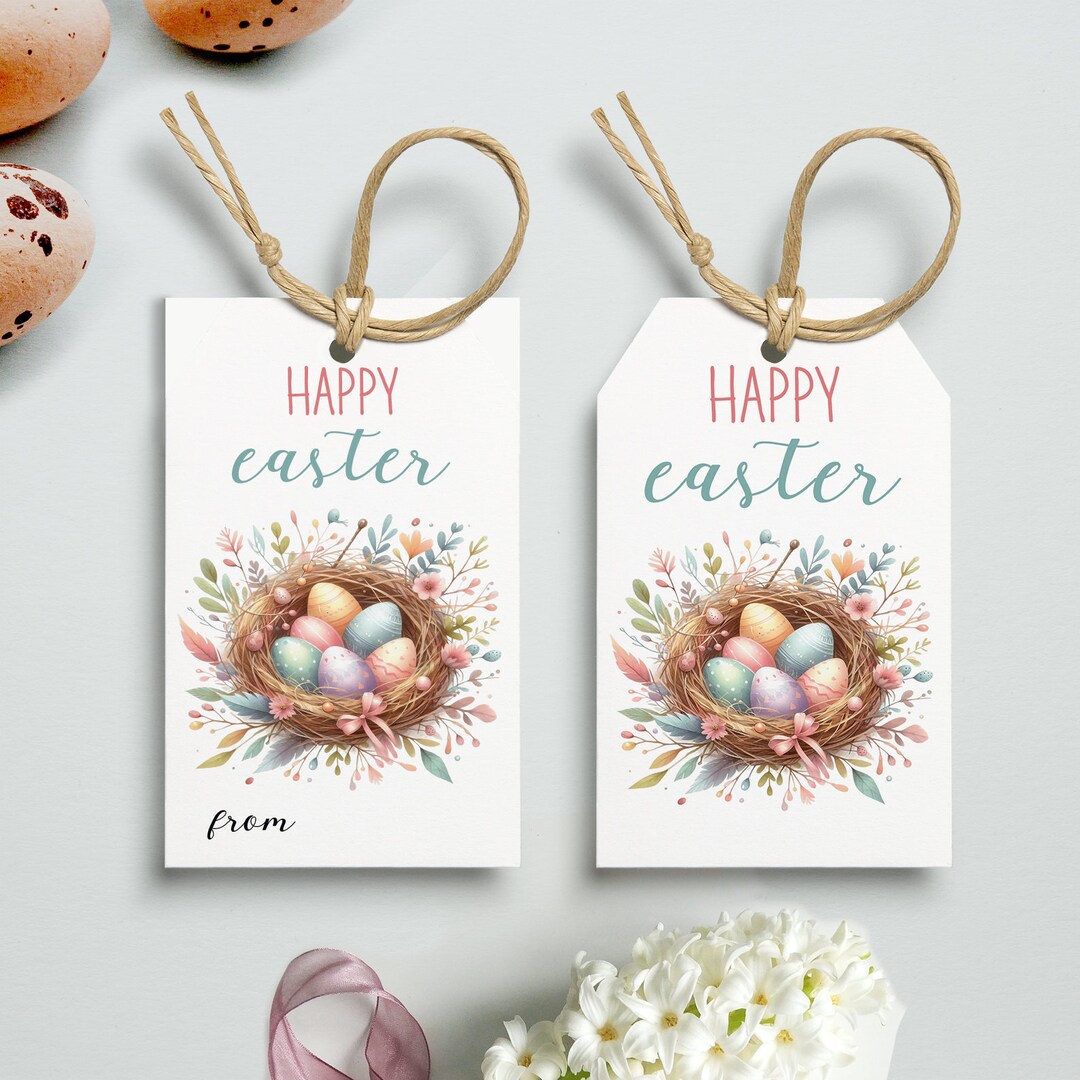 Happy Easter Printable Tag, Pastel Eggs Gift Tags, Kids Easter Basket ...