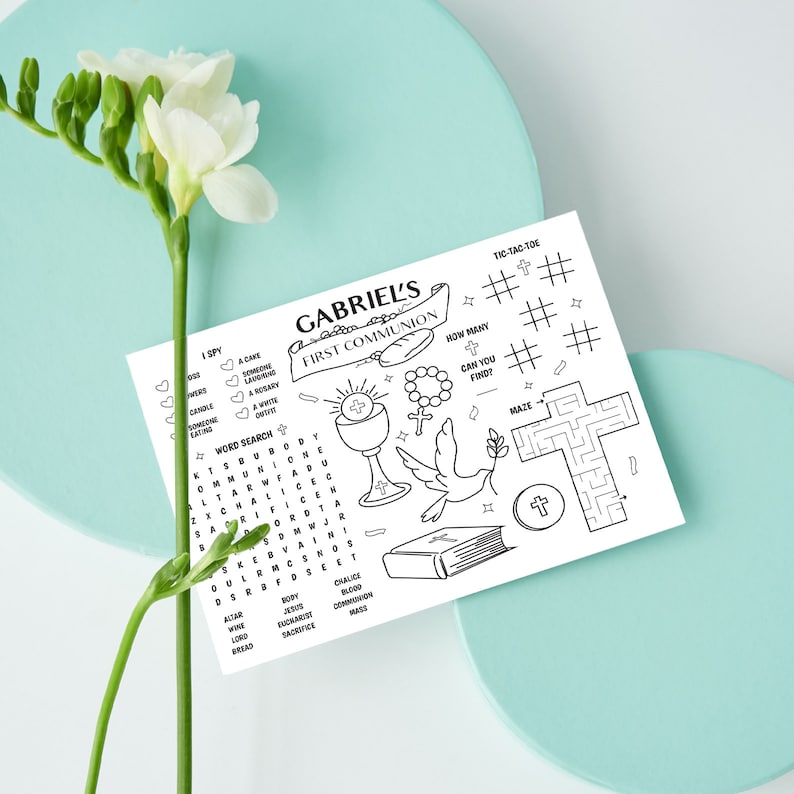 First Communion Coloring Placemat Printable Activities for - Etsy