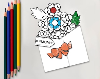 Printable Mother's Day Card Bouquet of Flowers Coloring Card - Etsy UK