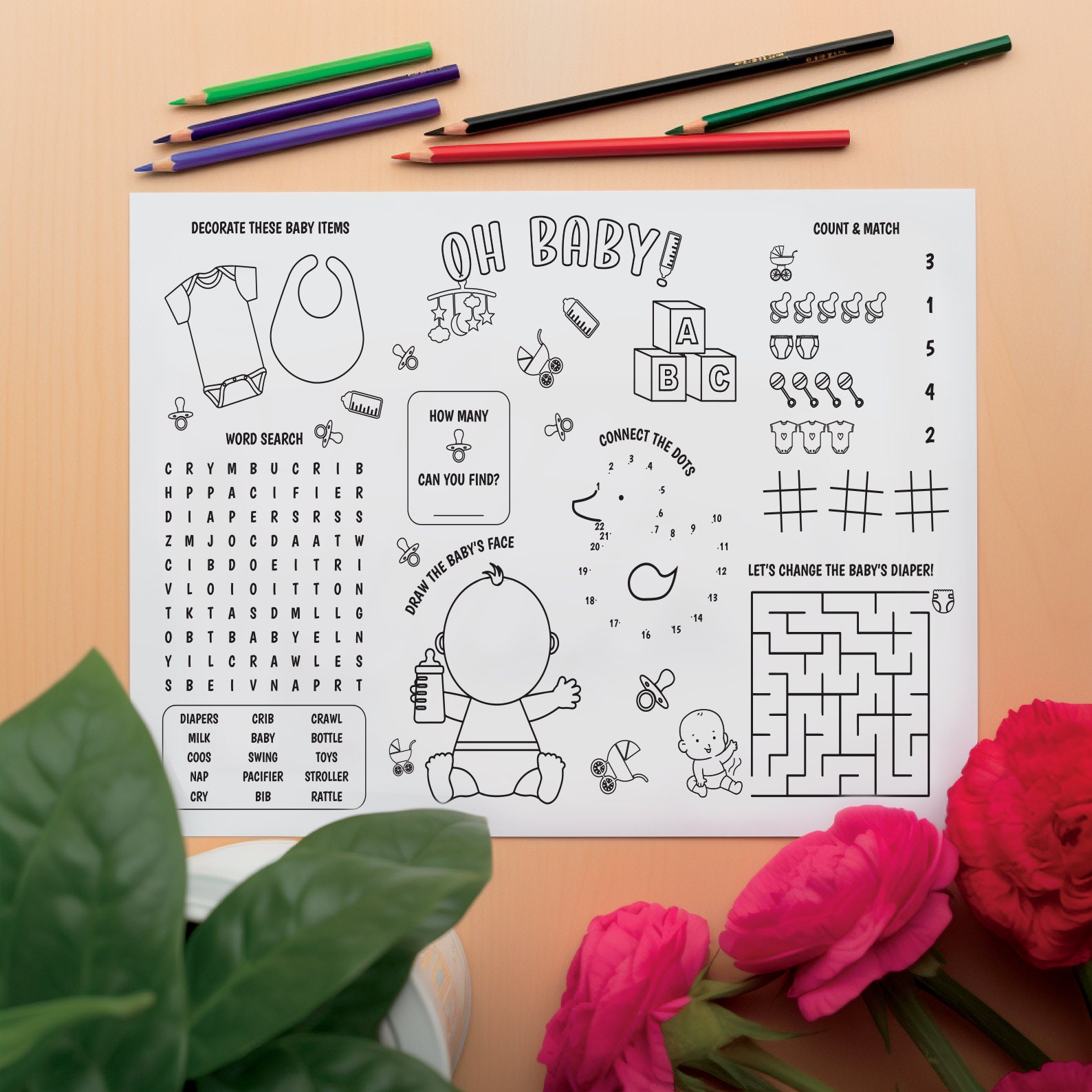 Baby Shower Coloring Placemat, Printable Activity Sheet, Printable Baby ...