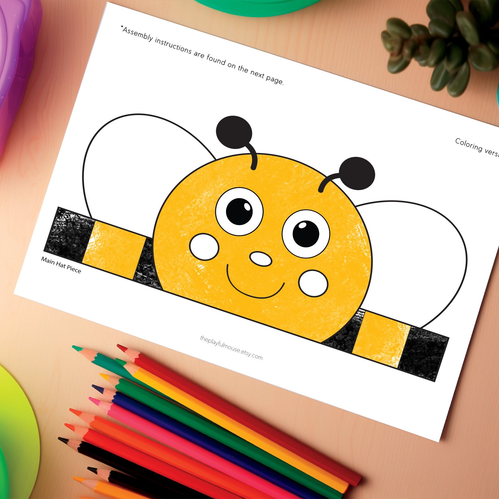 Bee Hat Printable Crown, Bee Paper Hat Craft, Easy Preschool Crafts ...