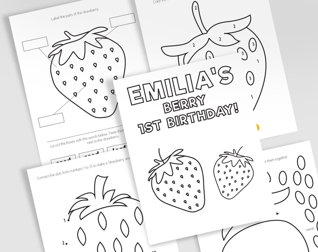 Printable Strawberry Party Coloring Pages, Berry First Birthday ...