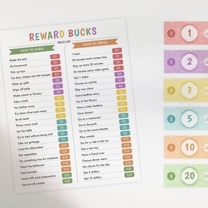 Printable Kids Reward Bucks, Mom Bucks Template, Kids Reward System ...