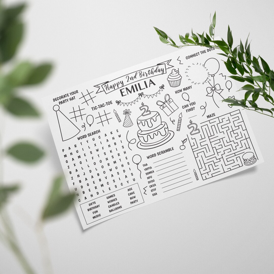 Printable Birthday Coloring Placemat Birthday Activities for - Etsy