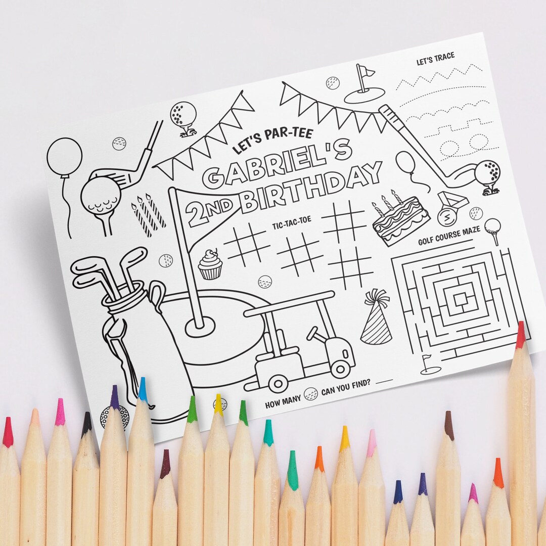 Golf Birthday Coloring Placemat, Golf Party Theme Printable Activity ...