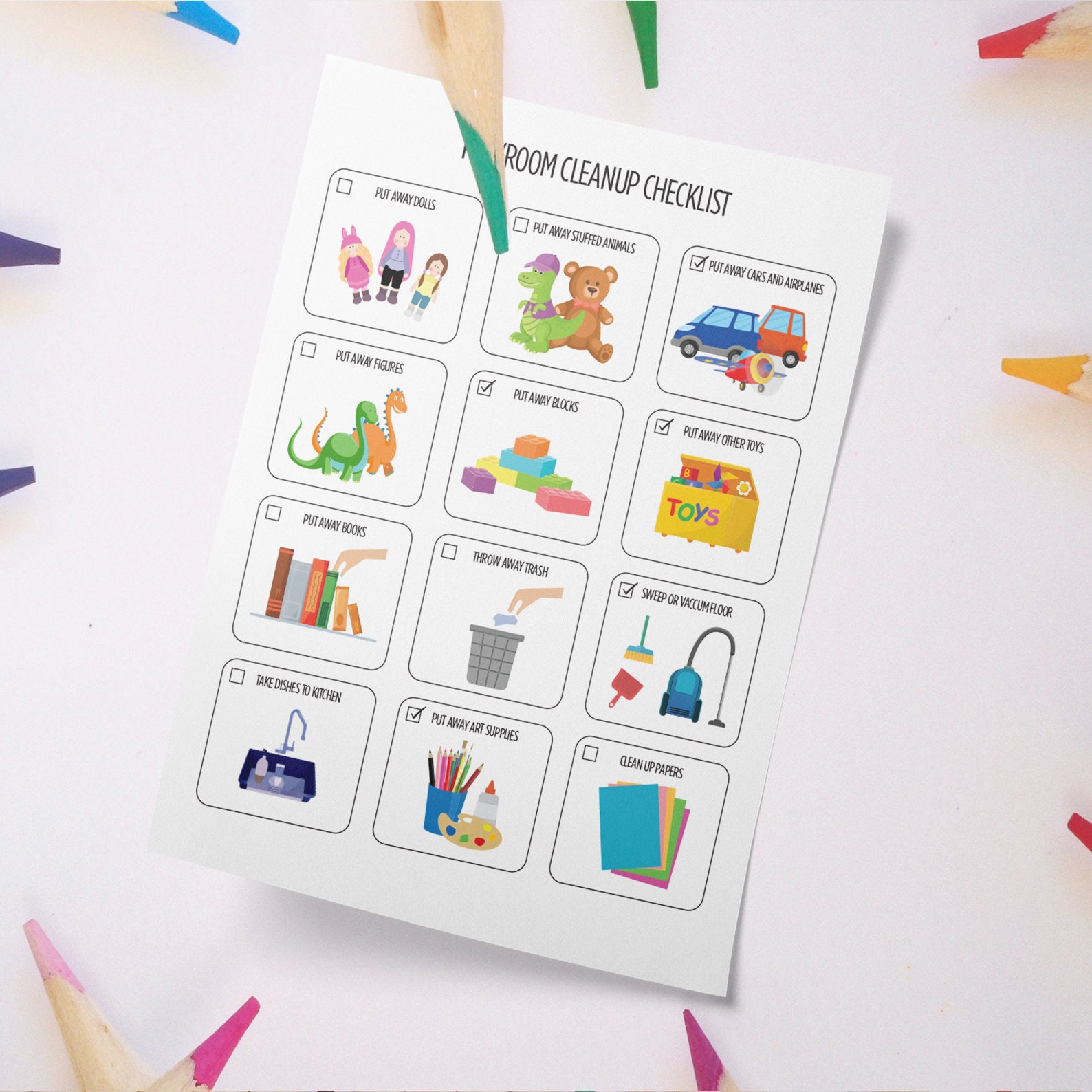 Cleaning Checklists for Kids, Kids Cleaning Checklist With Pictures ...