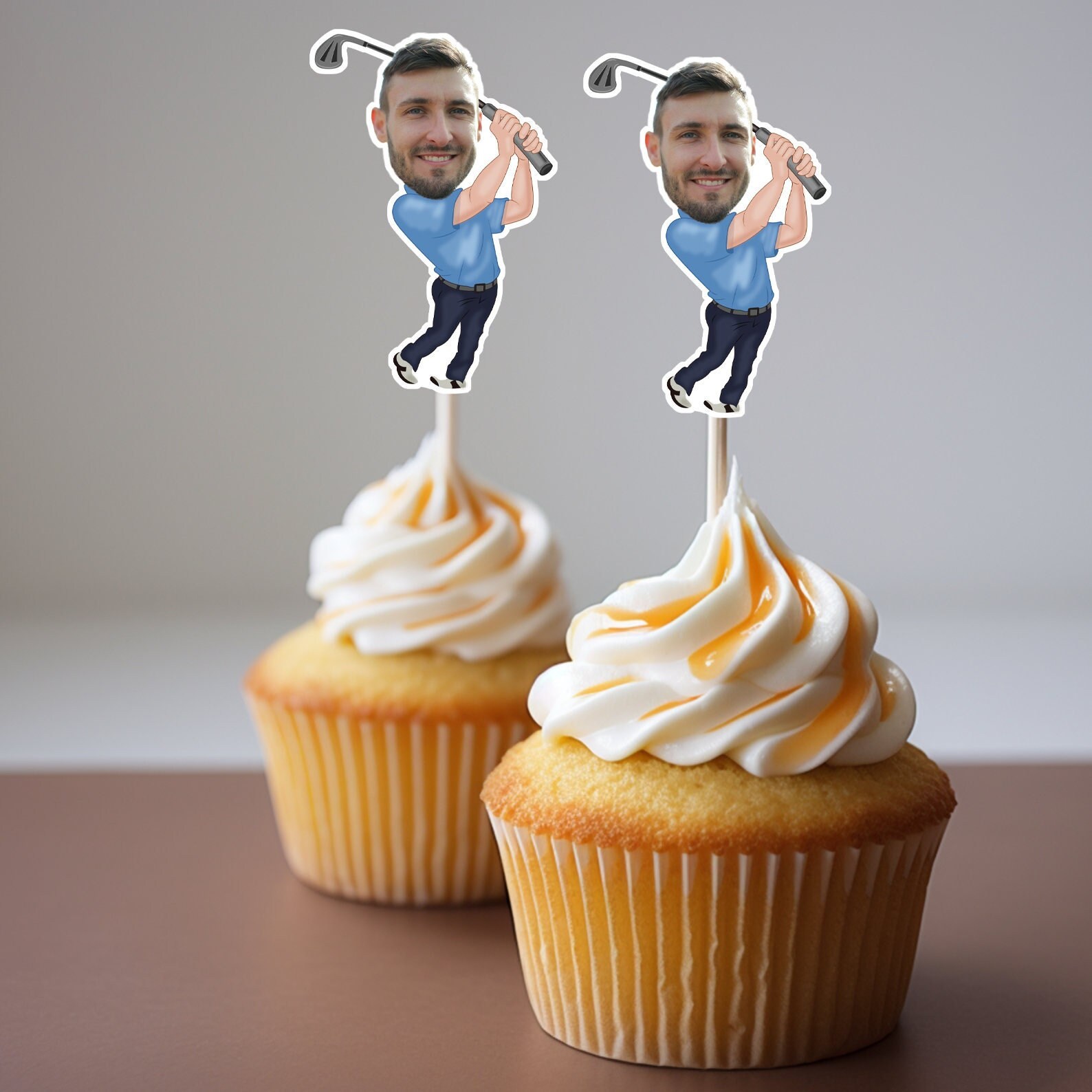 Golf Theme Cupcake Toppers, Printable Golf Player Photo Topper, Custom ...
