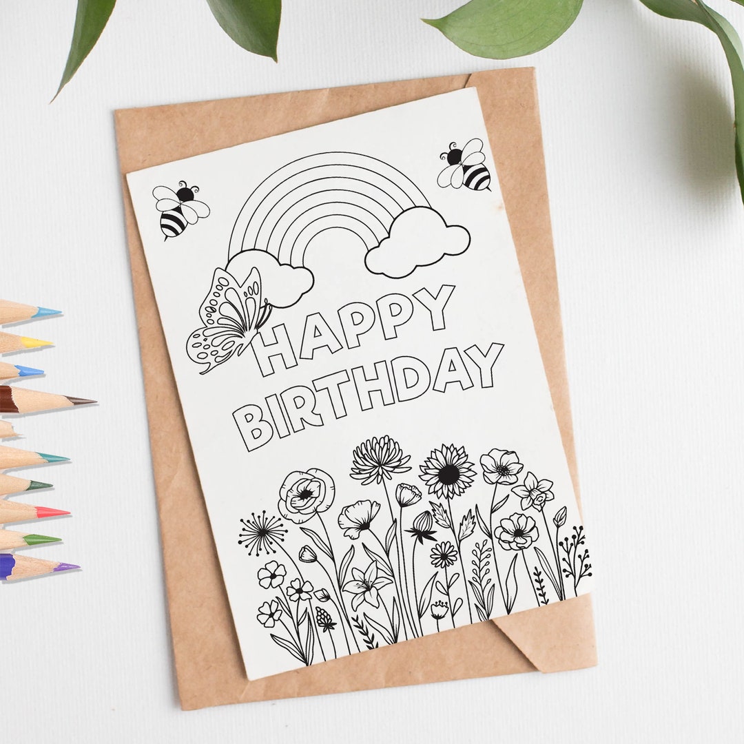 Happy Birthday Coloring Card, Printable Kids Coloring Page, Custom ...