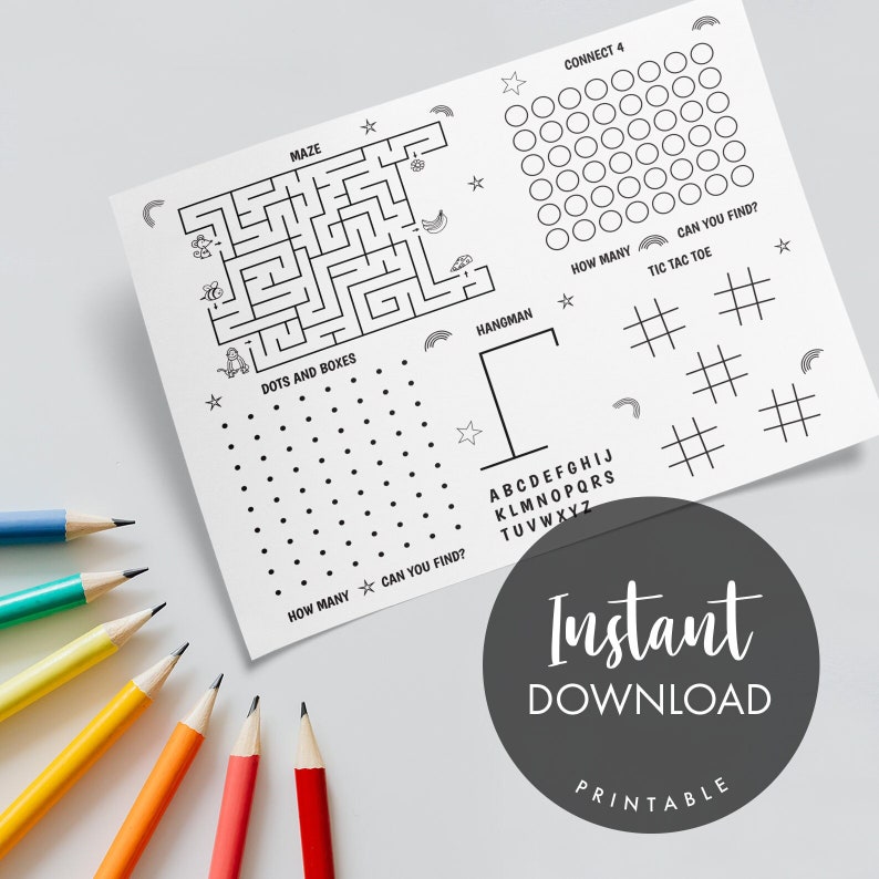 Kids Coloring Placemat Printable Activity Sheet for Kids - Etsy