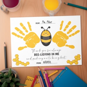 Handprint Bee Printable Craft, Teacher Appreciation Coloring, Kids ...