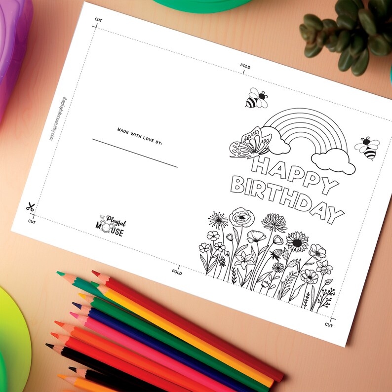 Happy Birthday Coloring Card, Printable Kids Coloring Page, Custom ...