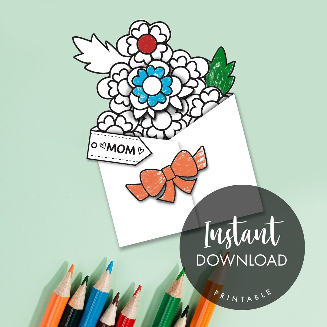 Printable Mother's Day Coloring Card Printable Bouquet - Etsy