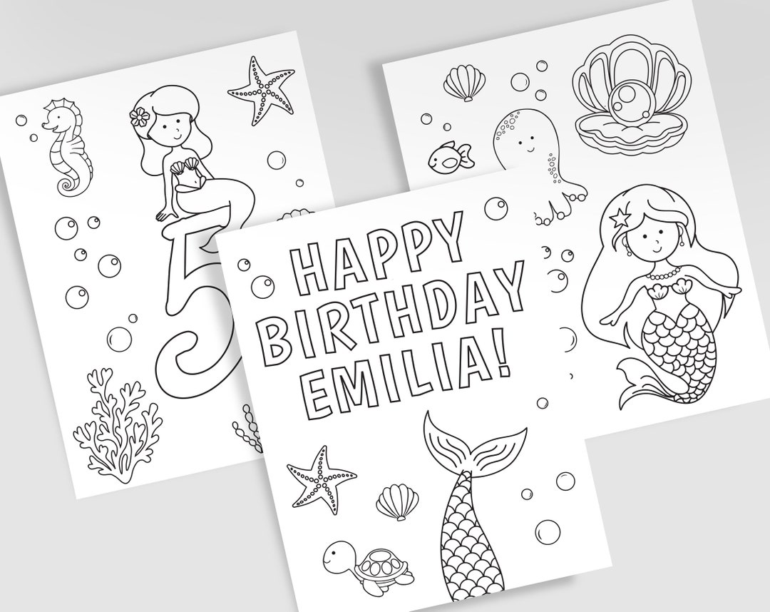 Mermaid Birthday Coloring Pages, Underwater Birthday Coloring Sheets ...