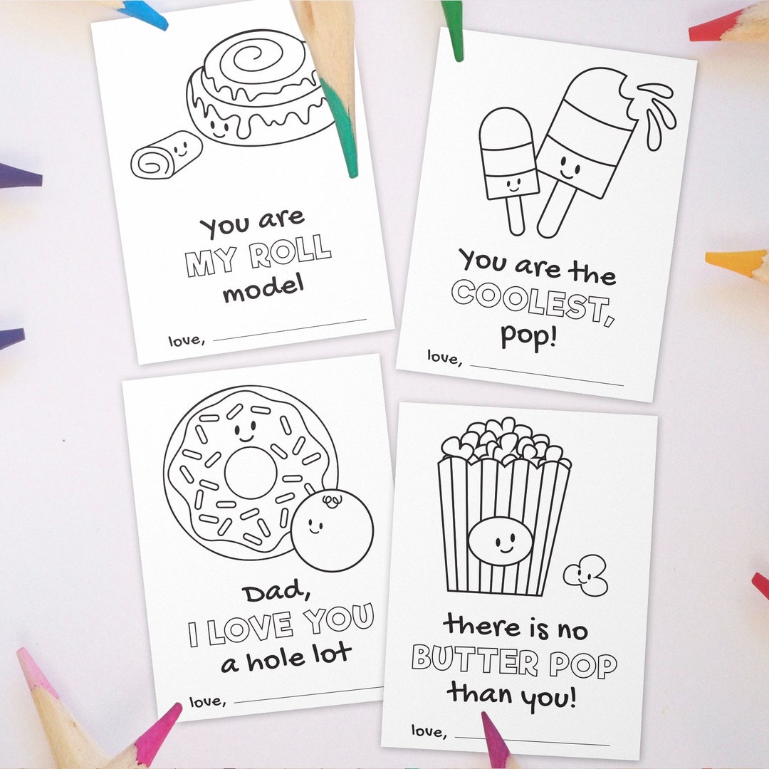 Set of 4 Father's Day Printable Cards, Dad Food Coloring Cards, Food ...