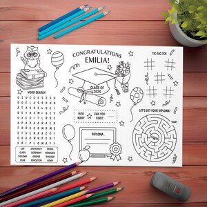 Printable Graduation Coloring Placemat, Graduation Activities for Kids ...