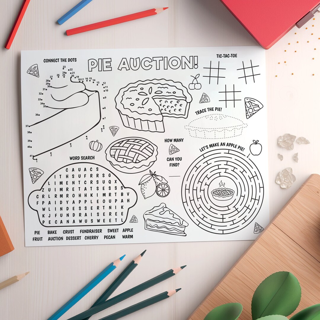 Pie Auction Activity Placemat Printable, Pie Craft Coloring Page ...