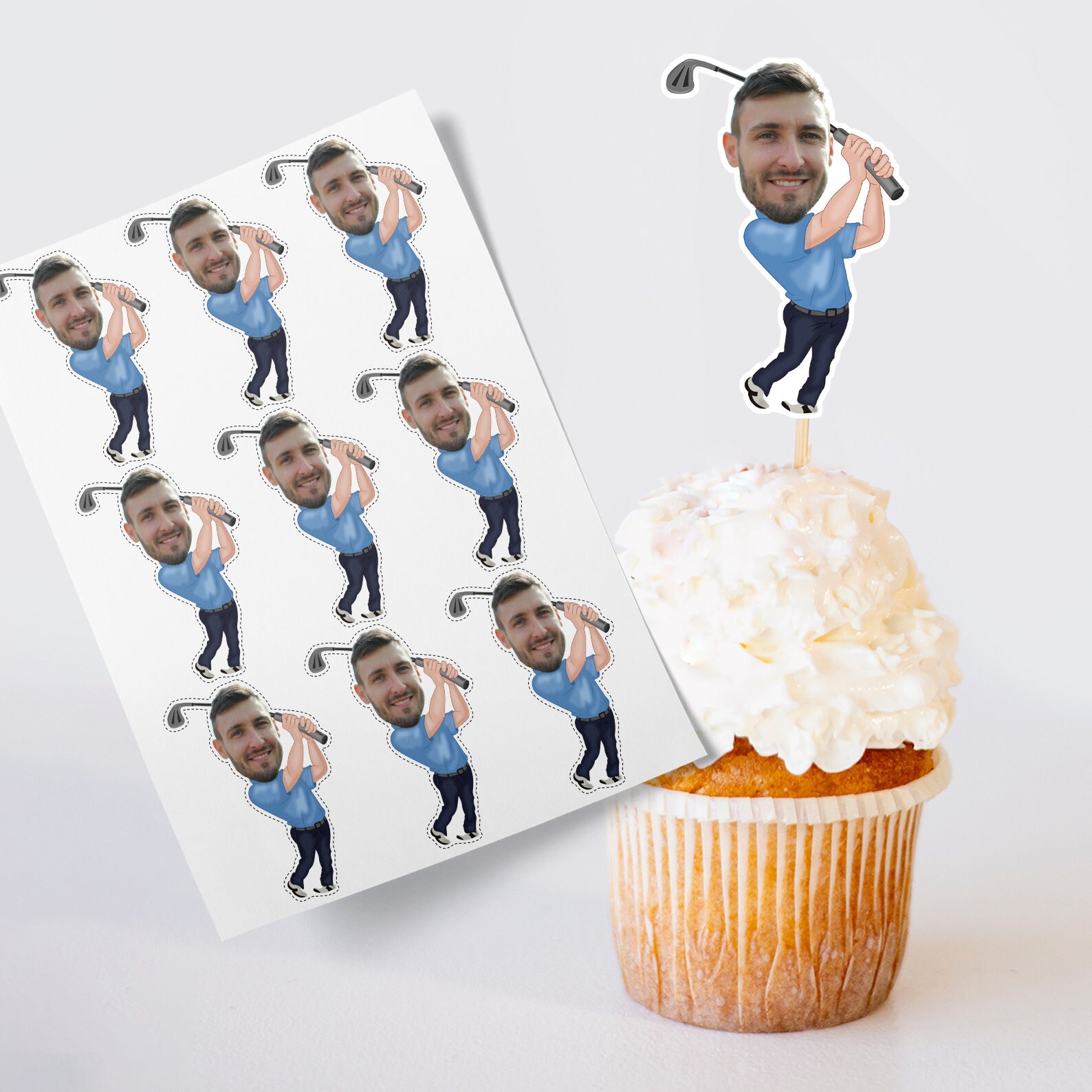 Golf Theme Cupcake Toppers, Printable Golf Player Photo Topper, Custom ...