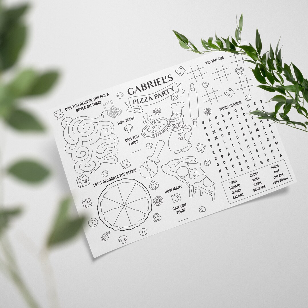 Pizza Party Coloring Placemat, Printable Pizza Party for Kids ...