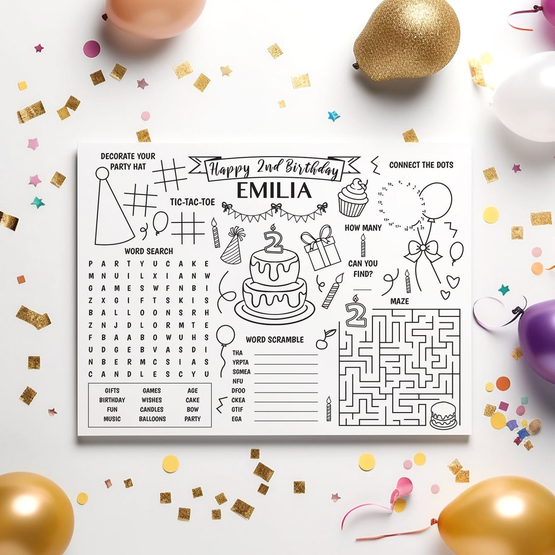 Printable Birthday Coloring Placemat, Birthday Activities for Kids ...