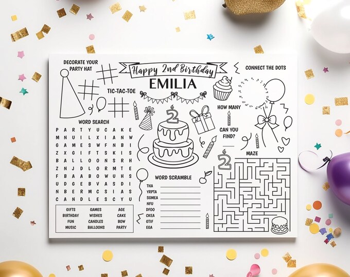 Printable Birthday Coloring Placemat, Birthday Activities for Kids ...