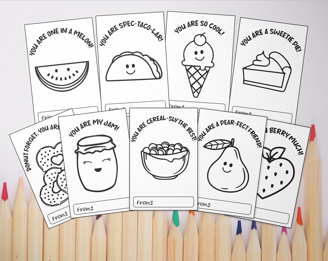 Set of 9 Valentines Printable Cards, Valentines Food Coloring Cards ...