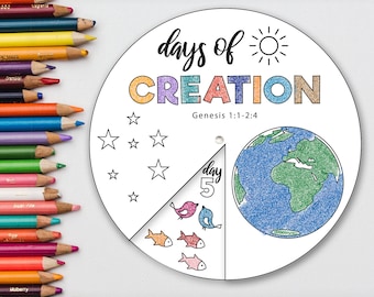 Days of Creation Coloring Wheel, Printable Biblical Activity, Bible ...