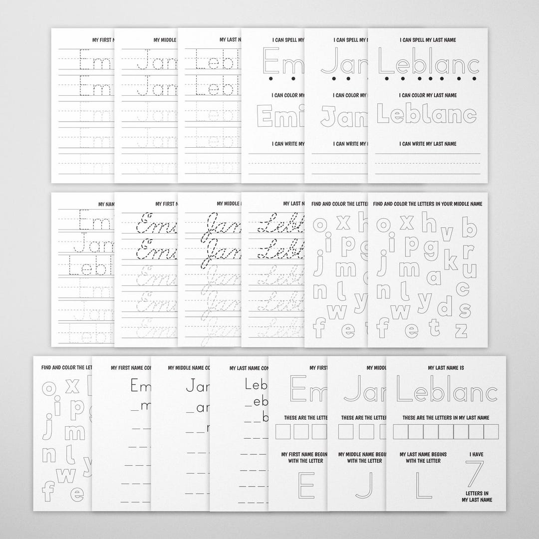 19 Printable Name Practice Sheets, Custom Name Writing, First, Middle ...