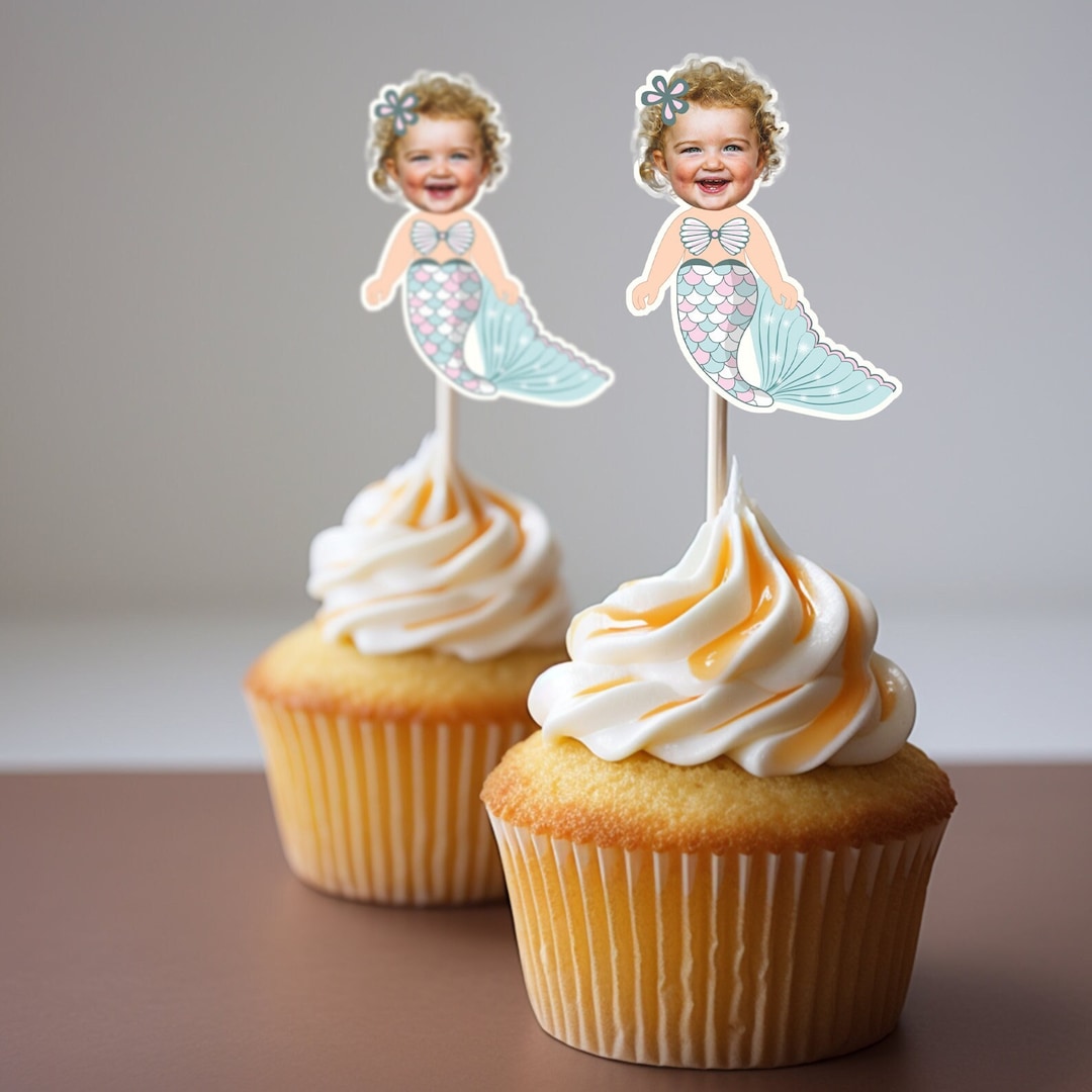 Mermaid Face Cupcake Toppers, Personalized Mermaid Photo Topper ...