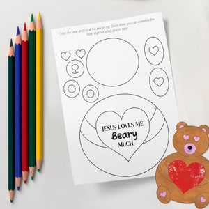Bear Valentine Bible Craft, Printable Biblical Activity, Jesus Love Me ...