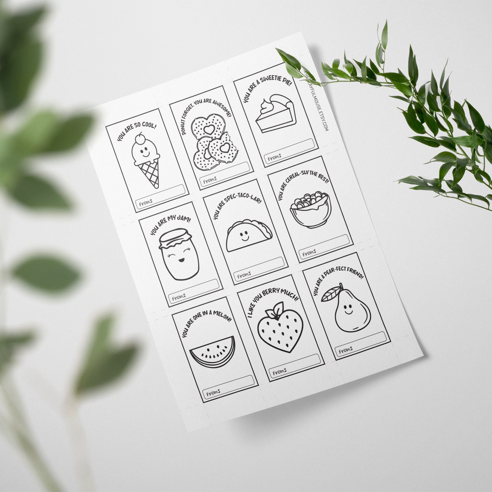 Set of 9 Valentines Printable Cards, Valentines Food Coloring Cards ...