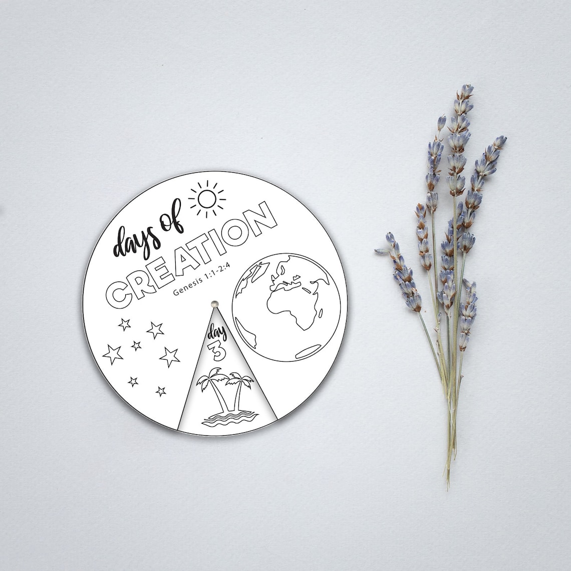 Days of Creation Coloring Wheel, Printable Biblical Activity, Bible ...