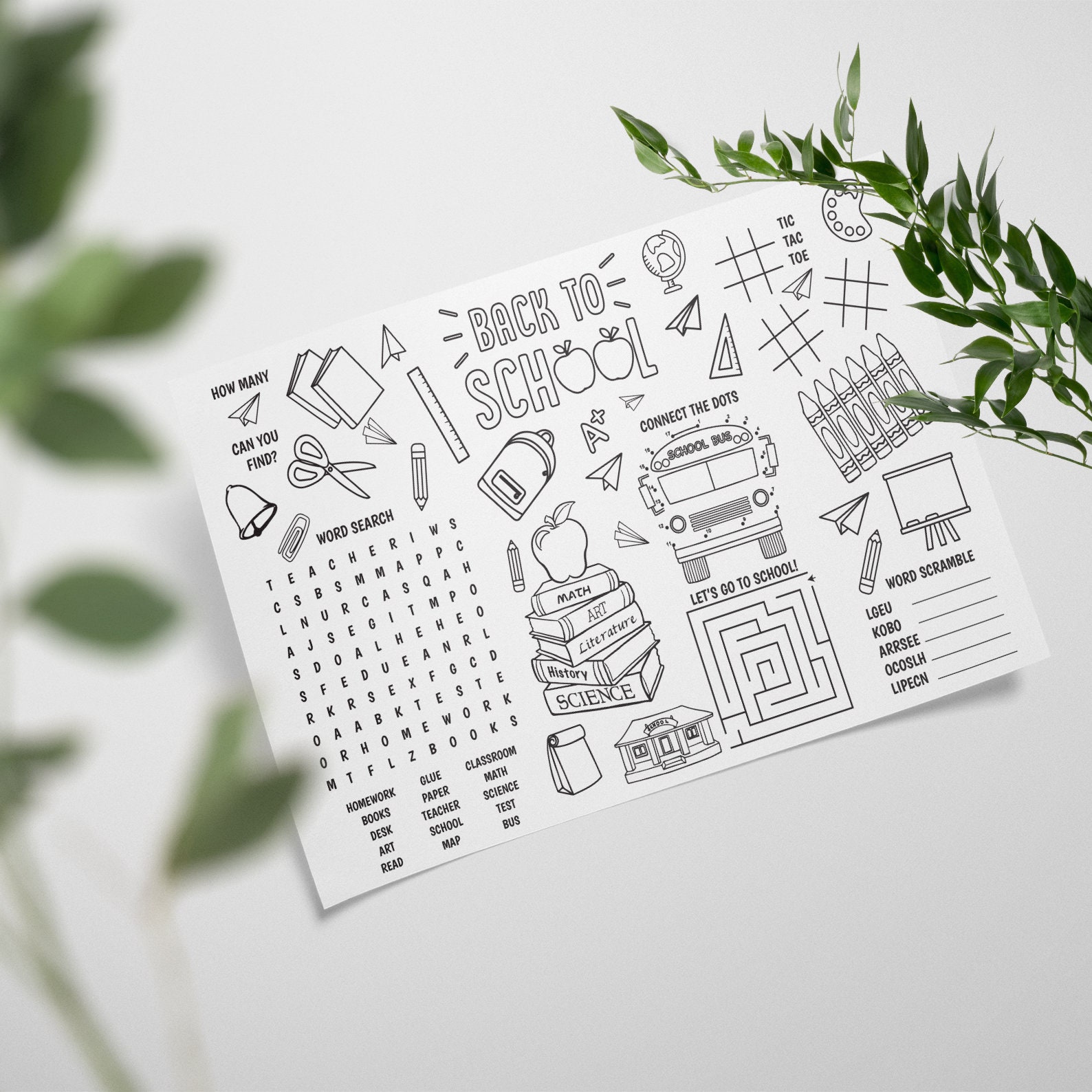 Back to School Coloring Placemat, Printable First Day of School ...