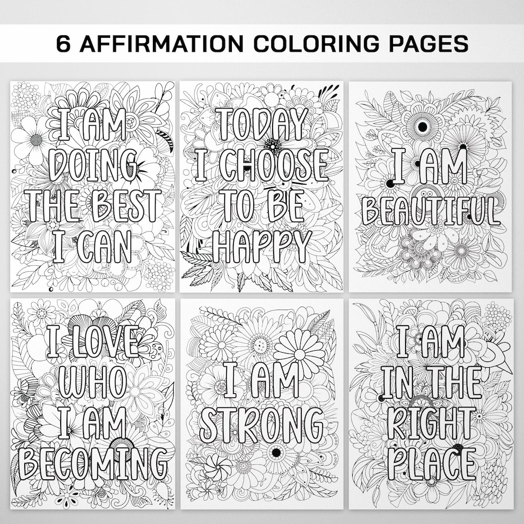 6 Positive Affirmation Coloring Pages, Self Care Printables, Printable ...
