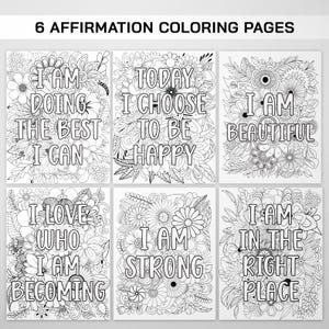 6 Positive Affirmation Coloring Pages, Self Care Printables, Printable ...
