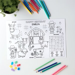Farm Birthday Coloring Placemat, Farm Party Theme Activity Sheet ...