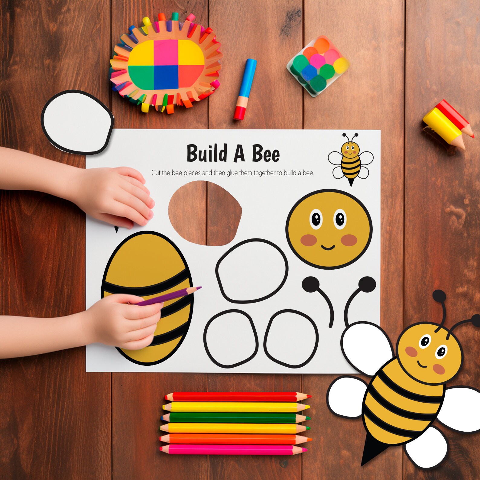 Build A Bee Printable Craft, Kids Craft Activities, Kids Coloring Bee ...