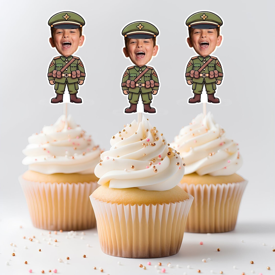 Soldier Face Cupcake Toppers, Personalized Soldier Toppers, Army Theme ...