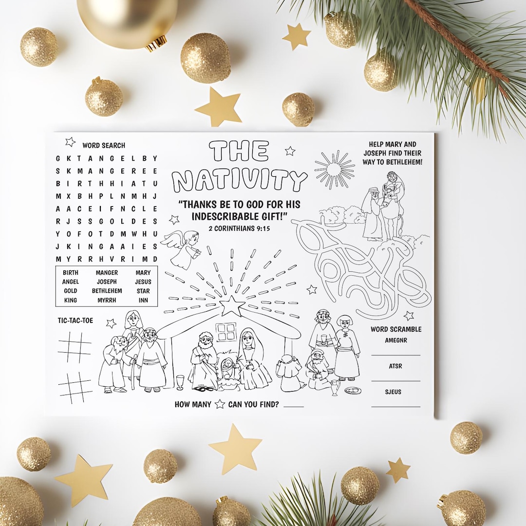 The Nativity Coloring Placemat, Birth of Jesus Activity Sheet, First ...