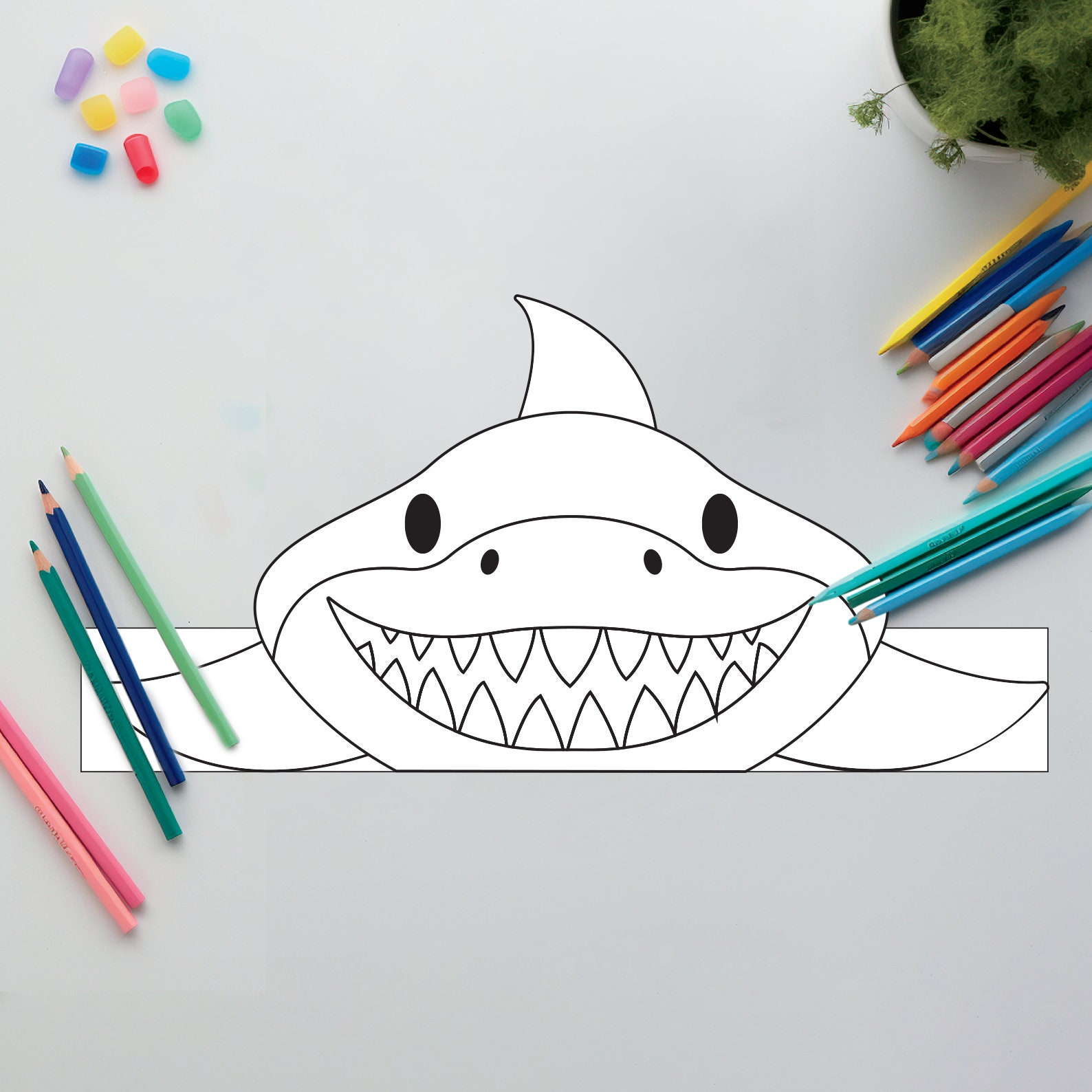 Shark Paper Printable Crown, Shark Hat Craft, Shark Printable Crafts ...