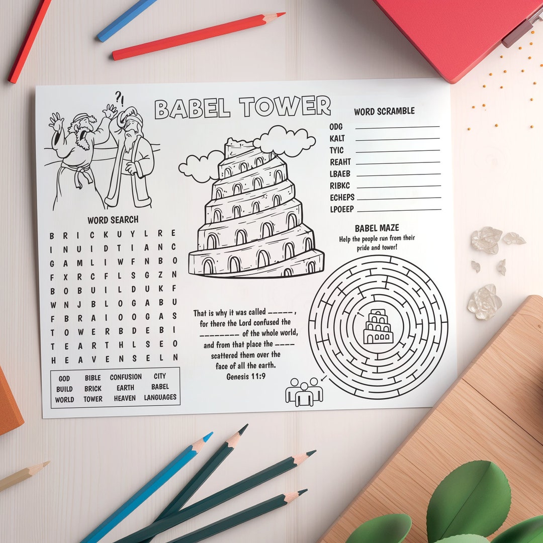 Tower of Babel Activity Placemat, Sunday School Crafts, Kids ...
