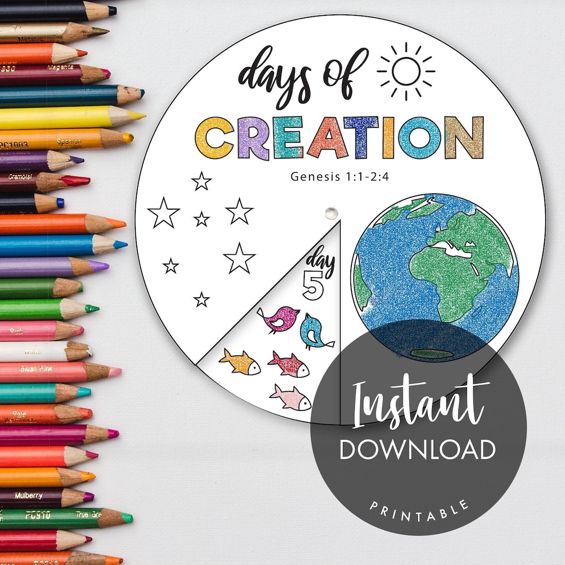 Days of Creation Coloring Wheel Printable Biblical Activity - Etsy