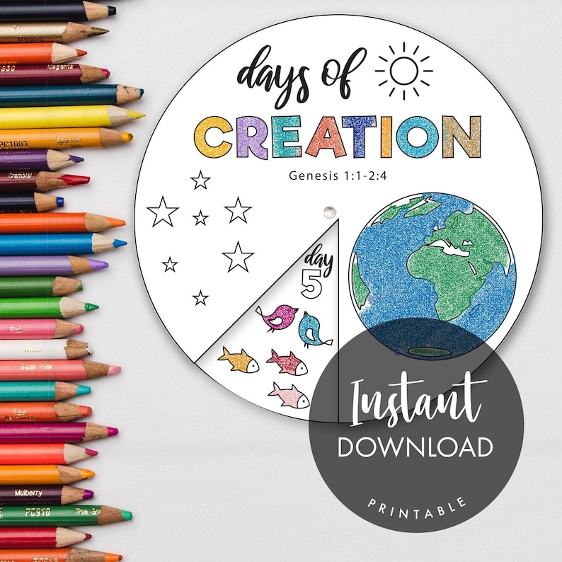 Days of Creation Coloring Wheel, Printable Biblical Activity, Bible ...