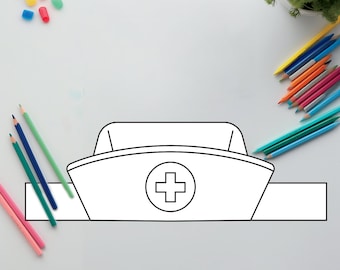 Nurse Cap Hat Paper Crown Party Coloring Printable Kids Craft Doctor ...